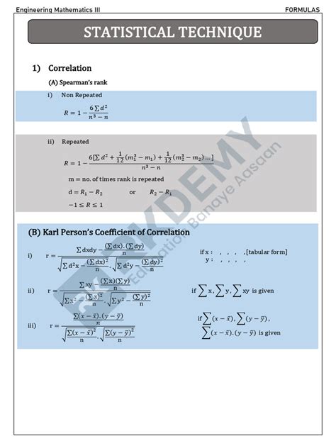 Statistical Technique M Iii Formulas Watermark Pdf Statistical Analysis Teaching