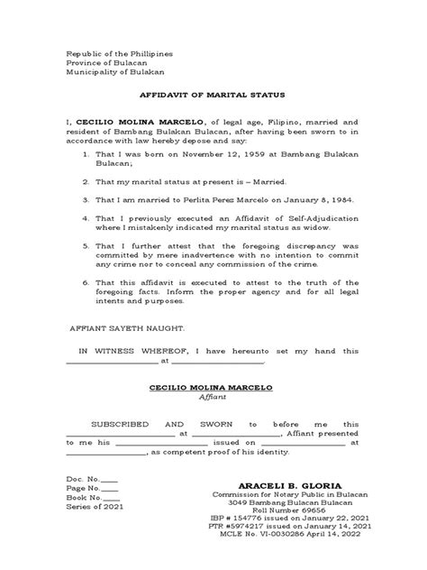 Affidavit Of Marital Status Pdf