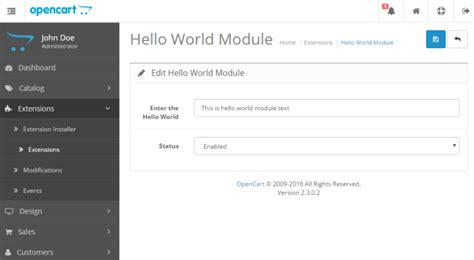Admin Template File To Make Hello World Opencart Module Development