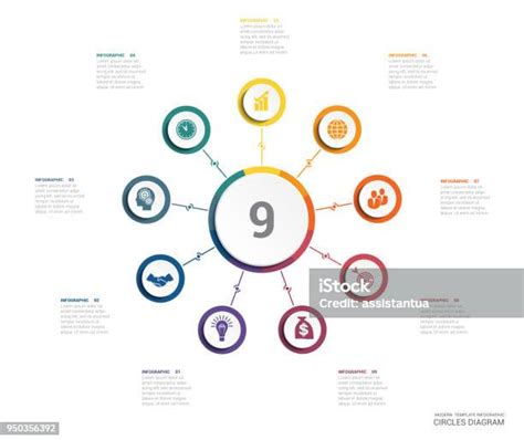 영역 차트 다이어그램 데이터 서식 파일 요소에 대 한 인포 그래픽 9 위치 단계 부품 옵션 개념에 대한 스톡 벡터 아트 및 기타 이미지 Istock