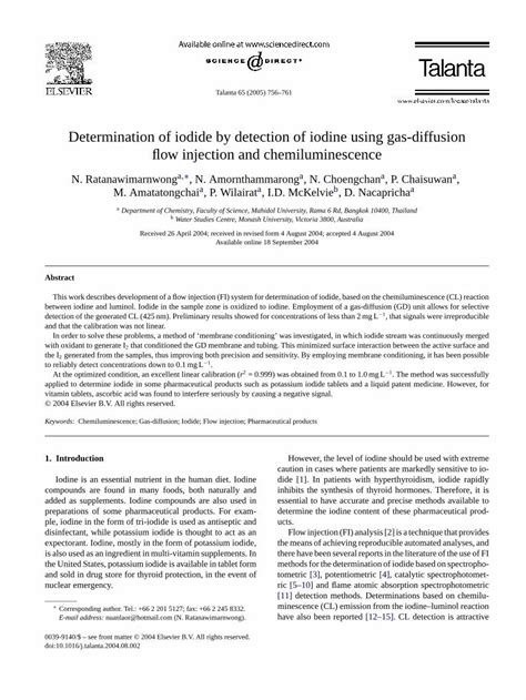 Pdf Determination Of Iodide By Detection Of Iodine Using Gas Diffusion Flow Injection And