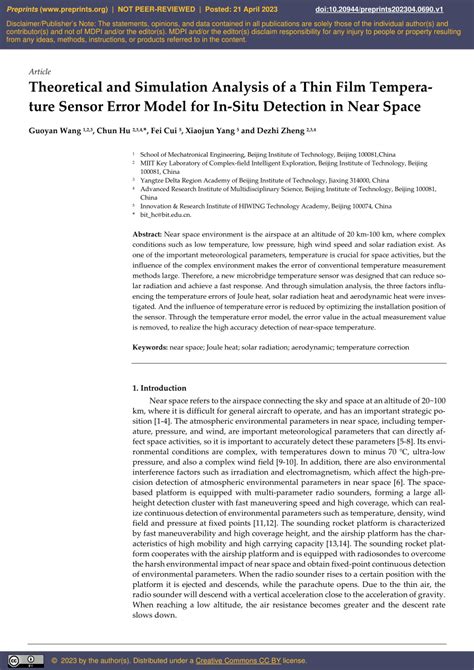 Pdf Theoretical And Simulation Analysis Of A Thin Film Temperature Sensor Error Model For In