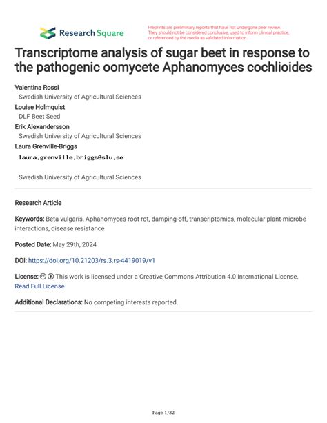 Pdf Transcriptome Analysis Of Sugar Beet In Response To The