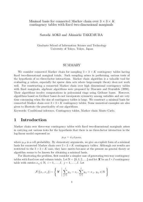 Pdf Minimal Basis For Connected Markov Chain Over 3 3 K Contingency Tables With Xed Two