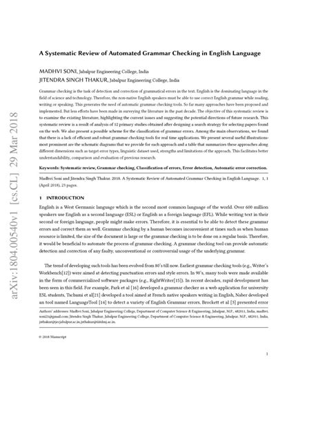 A Systematic Review Of Automated Grammar Checking In English Language Deepai