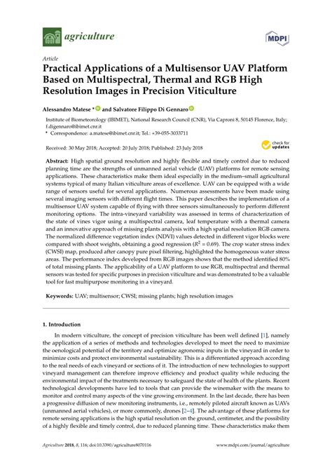 Pdf Practical Applications Of A Multisensor Uav Platform Based On Multispectral Thermal And