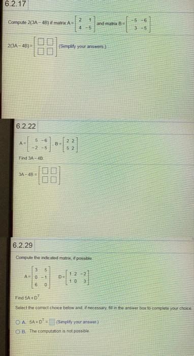 solved 6 2 17 2 compute 2 3a 4b if matrix a and matrix 5 6