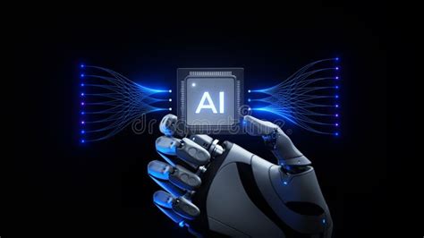 Robot Holding Processor Ai Artificial Intelligence Technology Neural Networks Concept Stock