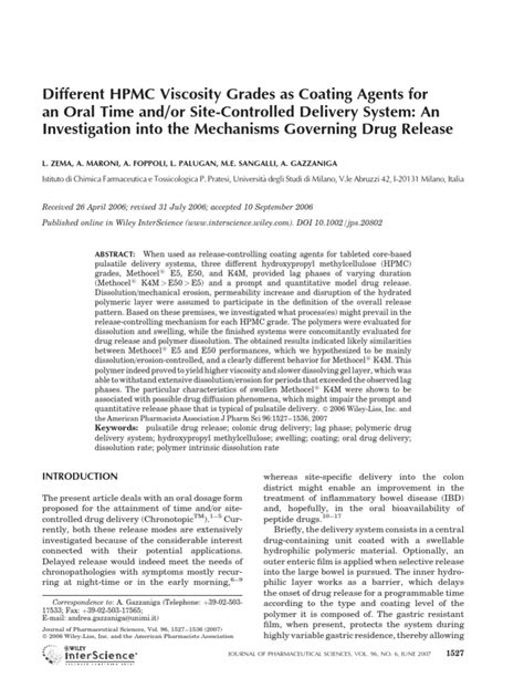 Hpmc Viscosity Grades Pdf Polymers Solvation