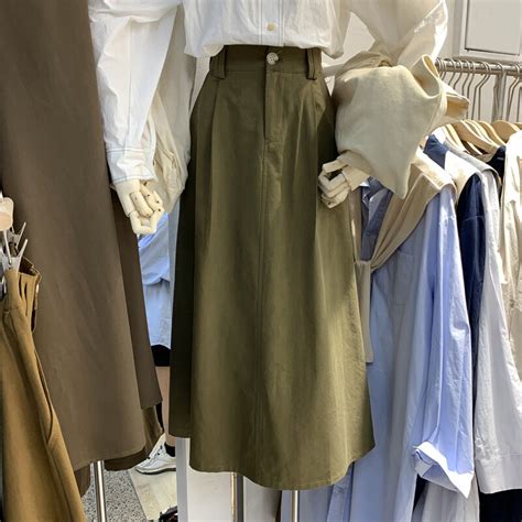 새로운 한국 동대문 여성 의류 중간 길이 하이 웨이스트 슬리밍 코튼 A 워드 스커트 봄 2023 패션 Aliexpress