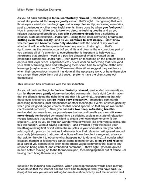 Erickson Induction Examples Pdf Hypnosis Experience
