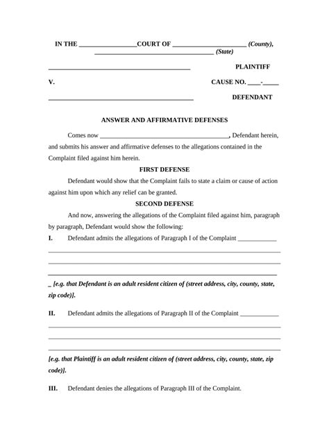 Answer With Specific Denials And Admissions Along With Denial Of