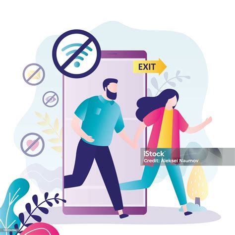 디지털 중독에서 도망치는 사랑하는 커플 가족이 나가기 위해 스마트 폰 화면이 부족합니다 디지털 해독 인터넷과 소셜 네트워크로부터의 자유 Wifi 및 4g가없는 사용자 가족에