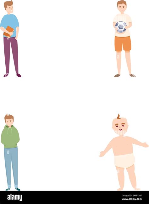 Age Period Icons Set Cartoon Vector Boy At Different Period Of Life