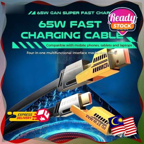 65w Super Fast Charging Cable For Ip Android 4 In 1 Type C Quick