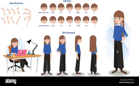 A Business Woman Character Model Sheet For Animation Woman Character Model Sheet With Lips Sync
