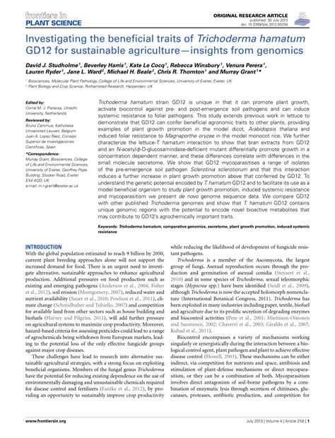 Pdf Investigating The Beneficial Traits Of Trichoderma Hamatum Gd12 For Sustainable