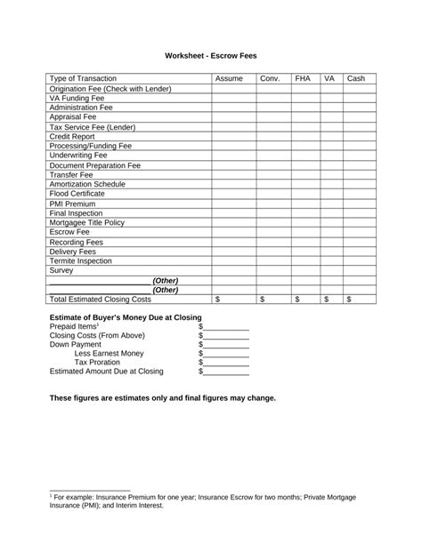 Escrow Calculation Worksheet Fill Out And Sign Online Dochub