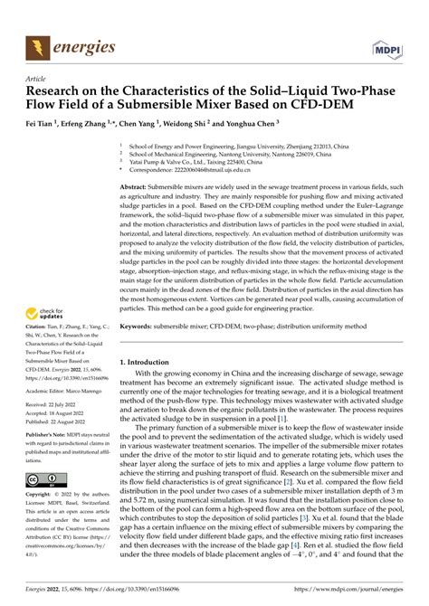 Pdf Research On The Characteristics Of The Solidliquid Two Phase Flow Field Of A Submersible