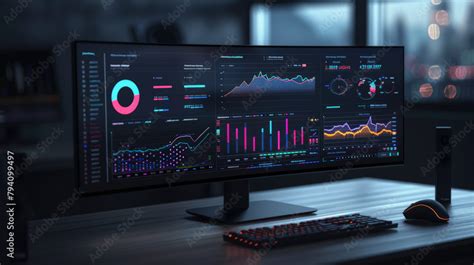 Dual Monitor Setup Displaying Sophisticated Data Analytics Dashboard With Graphs And Charts In A