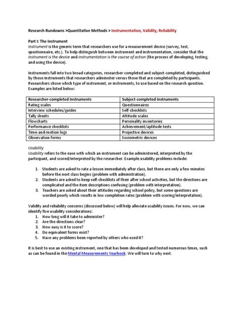 Instrument Validity And Reliability In Research Validity Statistics