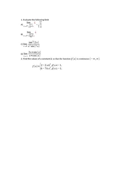 Evaluate The Following Limit Pdf