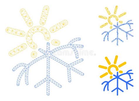 Sun Melting Snowflake Vector Mesh Carcass Model And Triangle Mosaic Icon Stock Vector