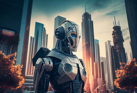 Smart City With Robot System Artificial Intelligence Generate Ai Stock Illustration