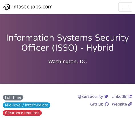 Hiring Information Systems Security Officer Isso Hybrid In