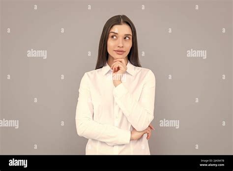 Successful Woman In Businesslike Clothes Manager Executive On Grey