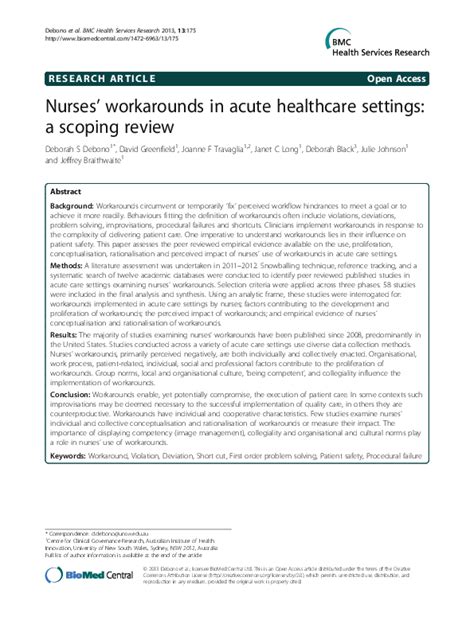 Pdf Nurses Workarounds In Acute Healthcare Settings A Scoping Review