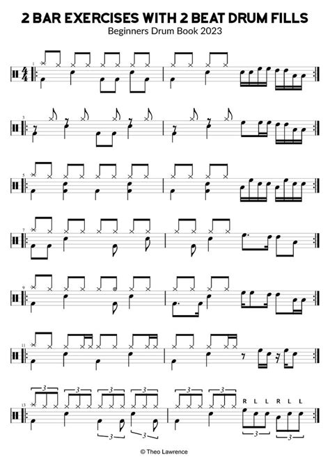 2 Bar Exercises With 2 Beat Drum Fills Drum Sheet Music Drums Sheet Drum Patterns 2 Bar Exercises With 2 Beat Drum Fills Drum Sheet Music Drums Sheet Drum Patterns