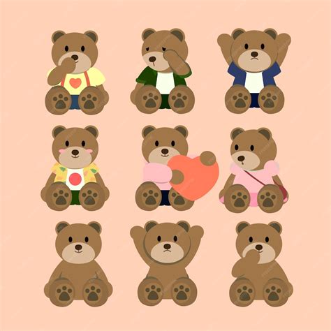귀여운 행복 슬픈 포옹 사랑 커플 테디 베어 옷 발렌타인 선물을 착용 프리미엄 벡터