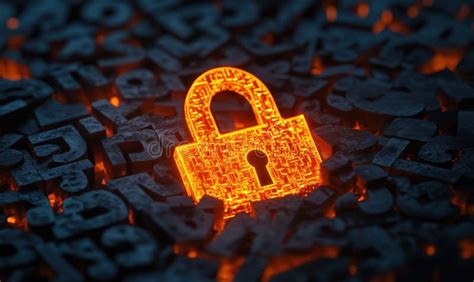 Digital Security Lock Glowing Amidst Dark Abstract Background Of Numbers And Symbols