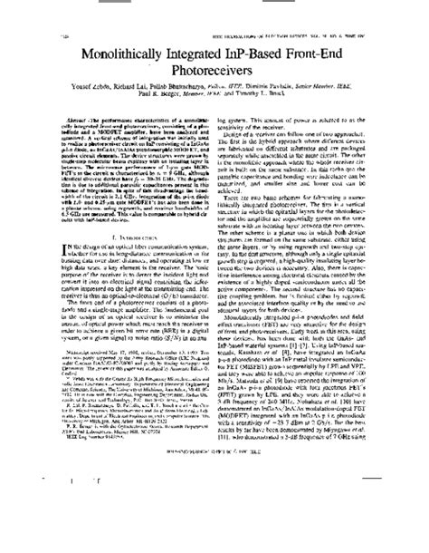 Pdf Monolithically Integrated Inp Based Front End Photoreceivers