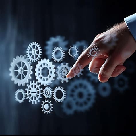 Businessman Interacting With Digital Gears Representing Automation Premium AI Generated Image