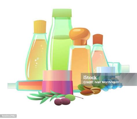 개체 화장품 크림과 천연 오일 정물 피부 및 모발 관리용 액체 팅크 및 물질의 의약 유용한 영양 성분 흰색 배경에 격리 벡터 0명에 대한 스톡 벡터 아트 및 기타 이미지