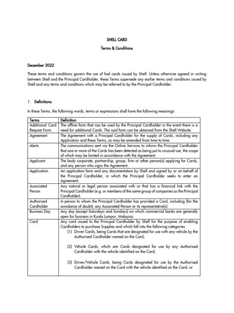 Shell Fuel Card Malaysia Terms Conditions Effective From 1st April 2023
