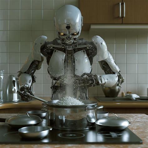 Ai Creates Image Of Robot Standing In Kitchen With Electronic Circuit Board Robot Cooking