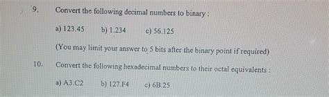 solved 10 convert the following hexadecimal numbers to