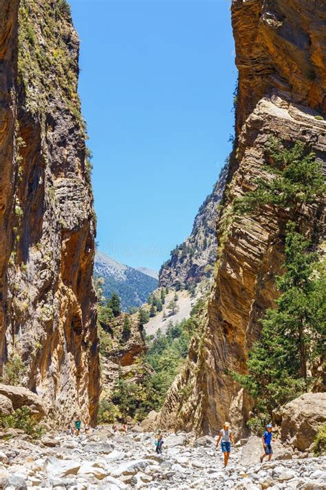 Tourists Hike In Samaria Gorge In Central Crete Greece Editorial Photo