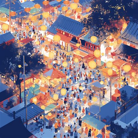 Vibrant Night Market Festival Premium Ai Generated Image
