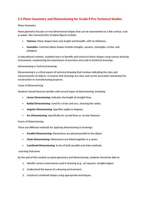 Plane Geometry And Dimensioning For Grade 8 Pre Pdf Shape Technical Drawing