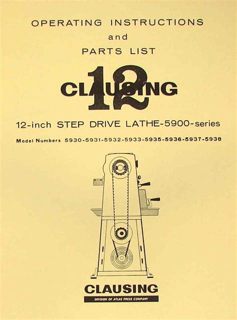 Clausing 12 5900 Series Step Pulley Metal Lathe Instruction And Part