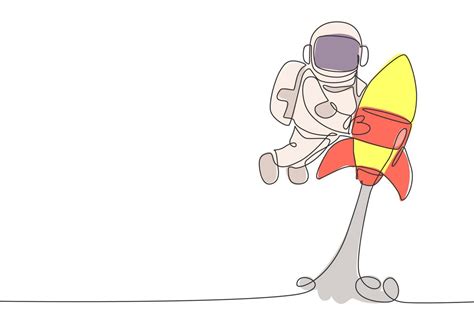 One Single Line Drawing Of Astronaut In Spacesuit Floating And Discovering Deep Space While