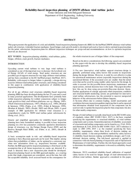 Pdf Reliability Based Inspection Planning Of 20 Mw Offshore Wind Turbine Jacket