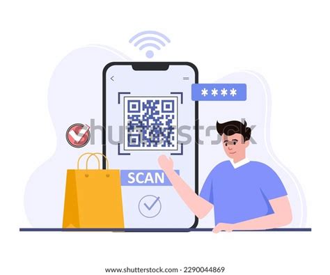 Men Scanning Qr Code Payment Via Stock Vector Royalty Free Shutterstock