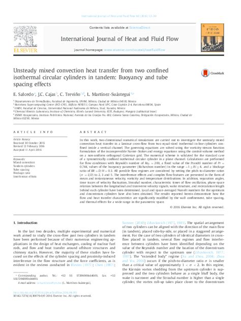 Pdf Unsteady Mixed Convection Heat Transfer From Two Confined Isothermal Circular Cylinders In