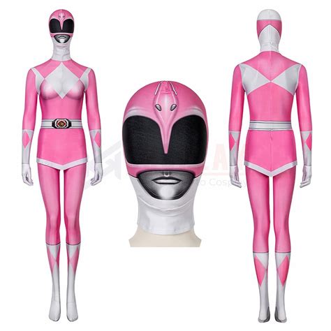 Power Rangers Costume Cosplay Mighty Morphin Pink Ranger Spandex Suit
