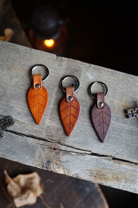 Leather Leaf Keychain Browns Handmade In Canada Hammerthreads